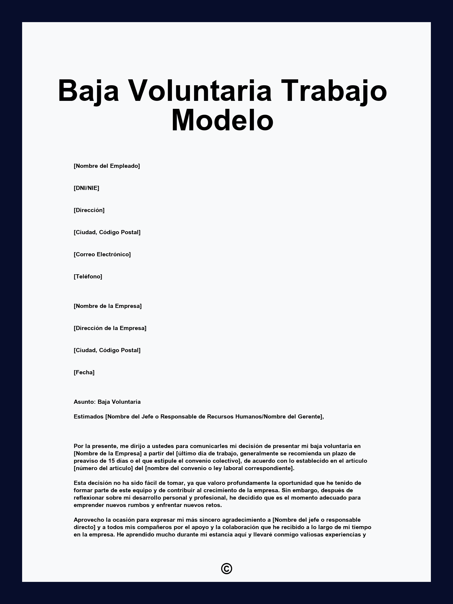 Baja Voluntaria Trabajo Modelo