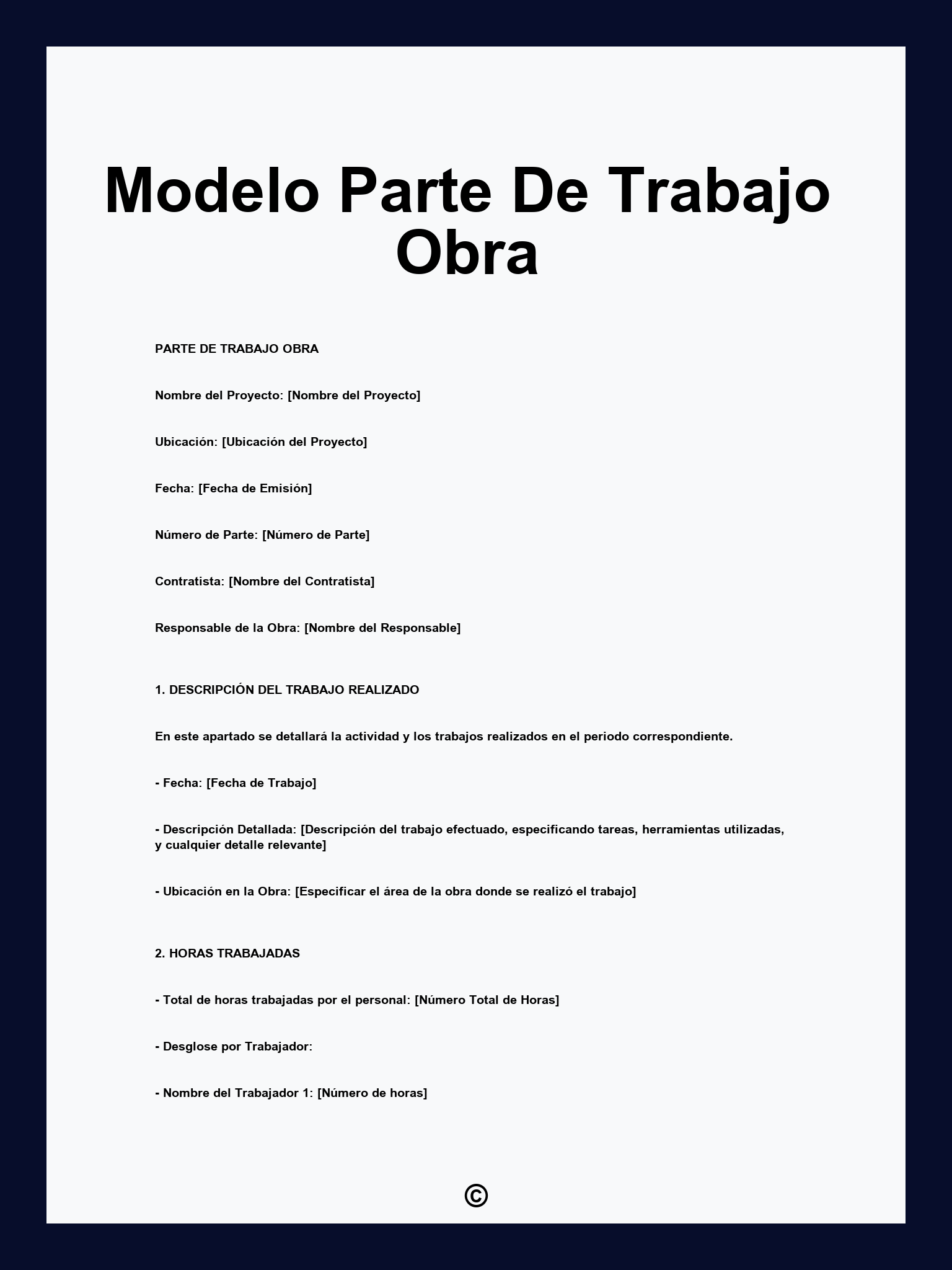 Modelo Parte De Trabajo Obra