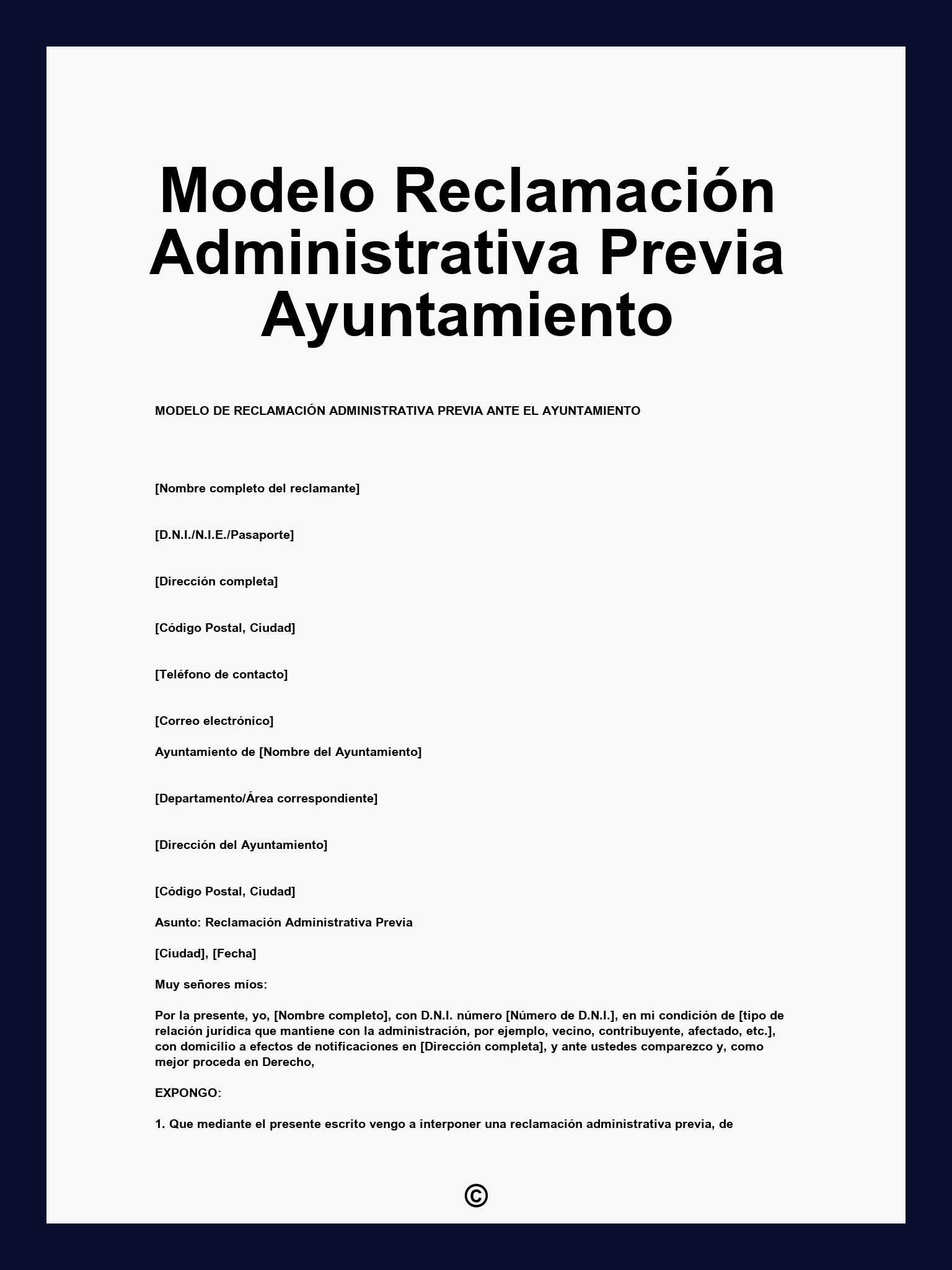 Modelo Reclamación Administrativa Previa Ayuntamiento