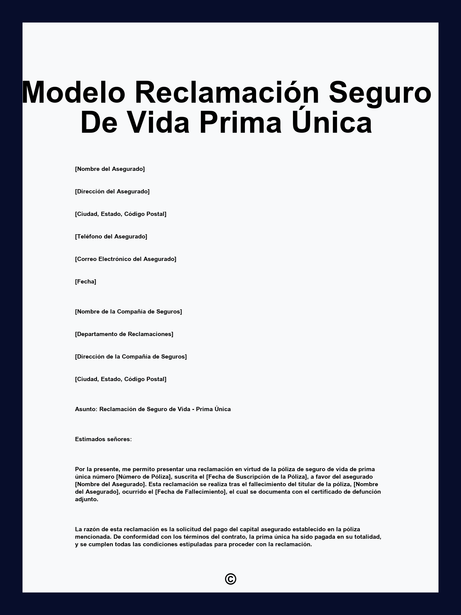 Modelo Reclamación Seguro De Vida Prima Única